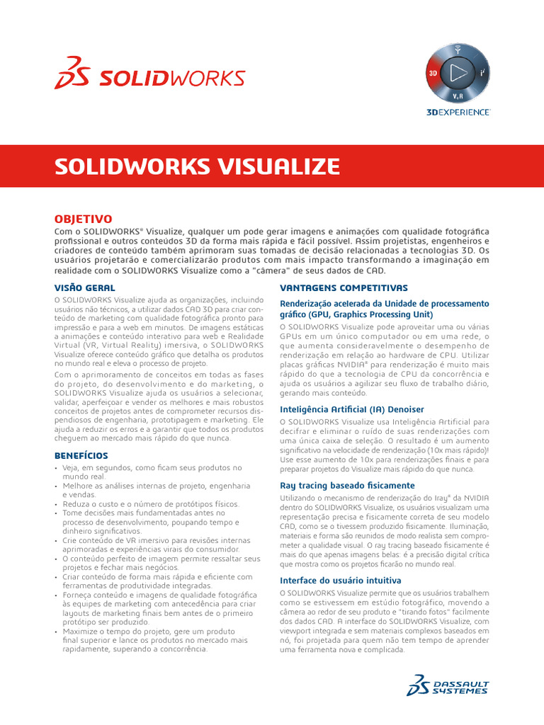 SOLIDWORKS Visualize - Data Sheet | PDF | Unidade de processamento gráfico | Informática