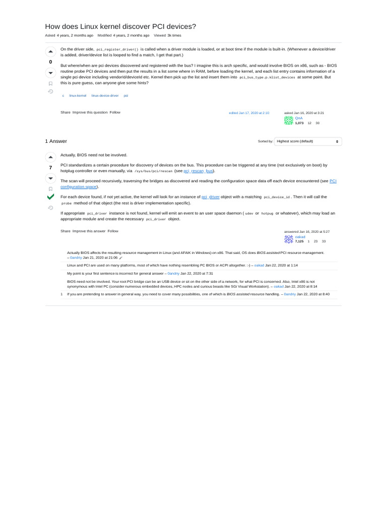 C - How Does Linux Kernel Discover PCI Devices - Stack Overflow | PDF | Device Driver | Bios