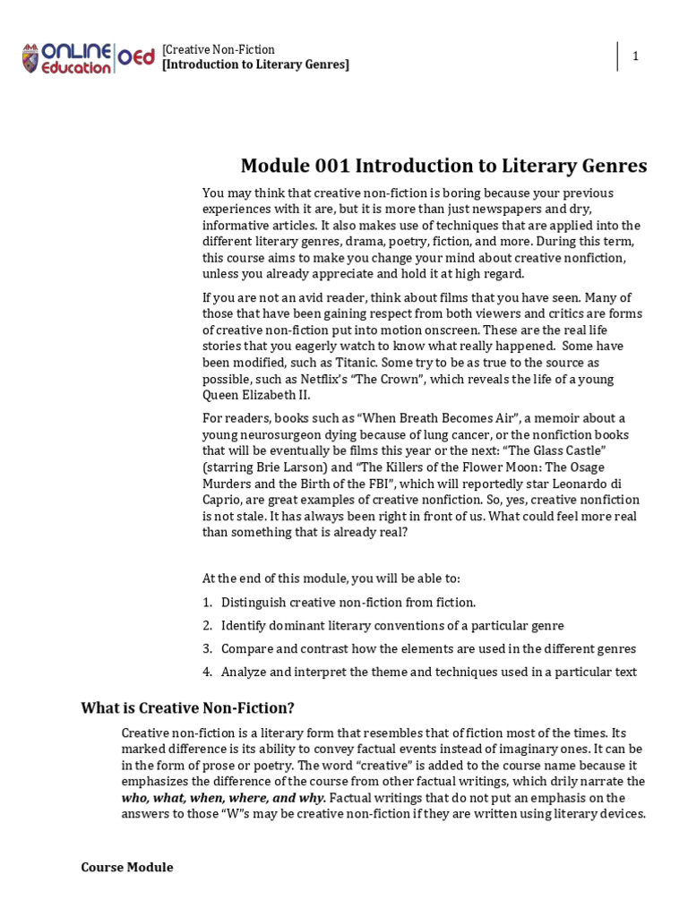 Week 001-Module Introduction To Literary Genres | PDF | Creative ...