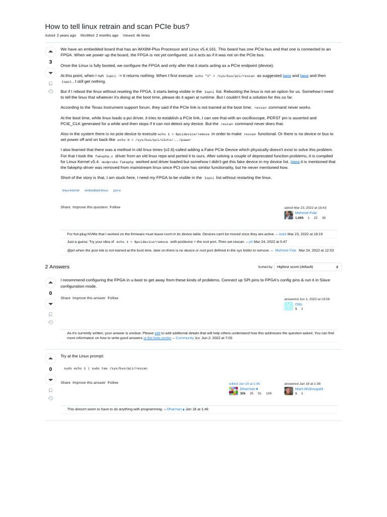 How To Tell Linux Retrain and Scan PCIe Bus - Stack Overflow | PDF | Booting | Device Driver