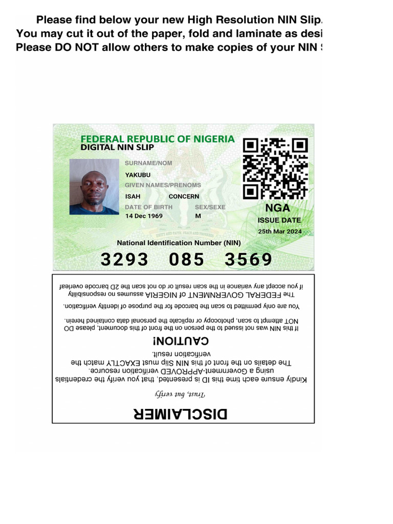 Yakubu NIN Card | PDF