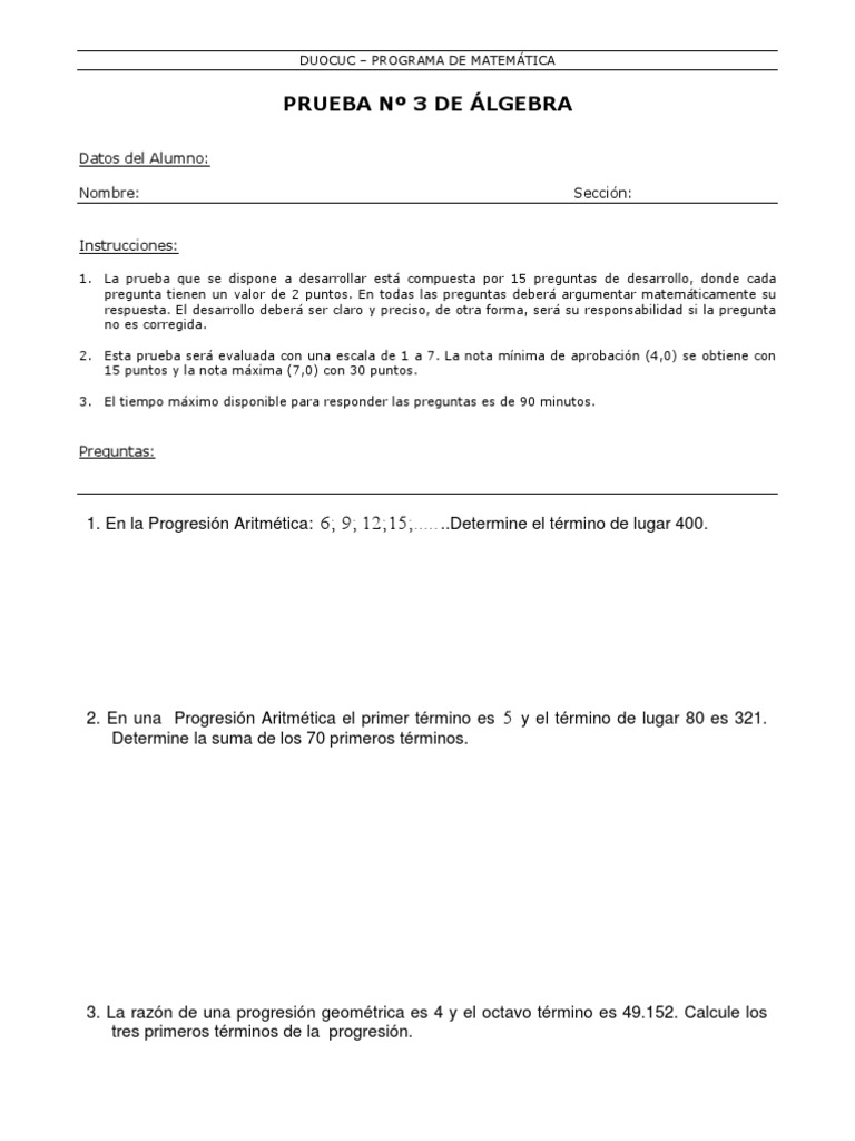 Prueba3 F4 | PDF | Álgebra | Enseñanza de matemática
