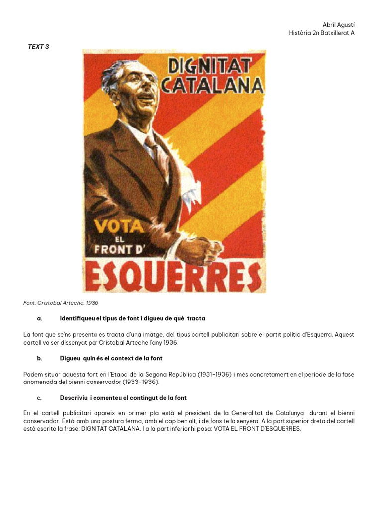 Comentari de Text Resolt Vota El Front D'esquerres | PDF