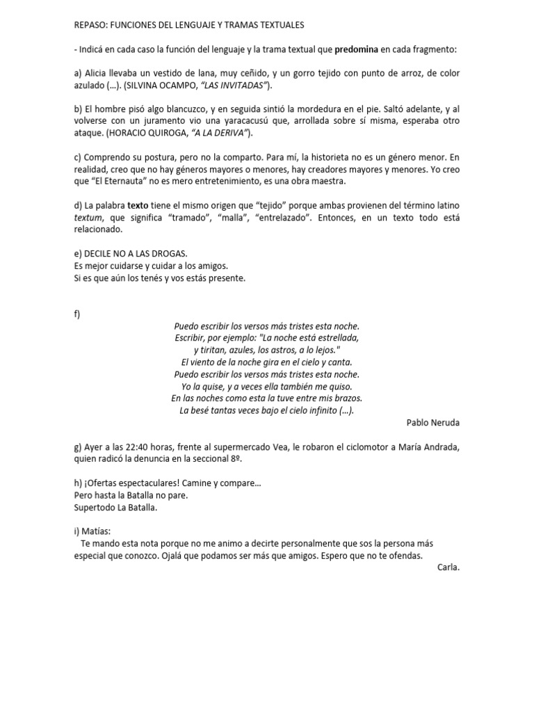 Repaso Tramas Textuales y Funciones Del Lenguaje 1 | PDF