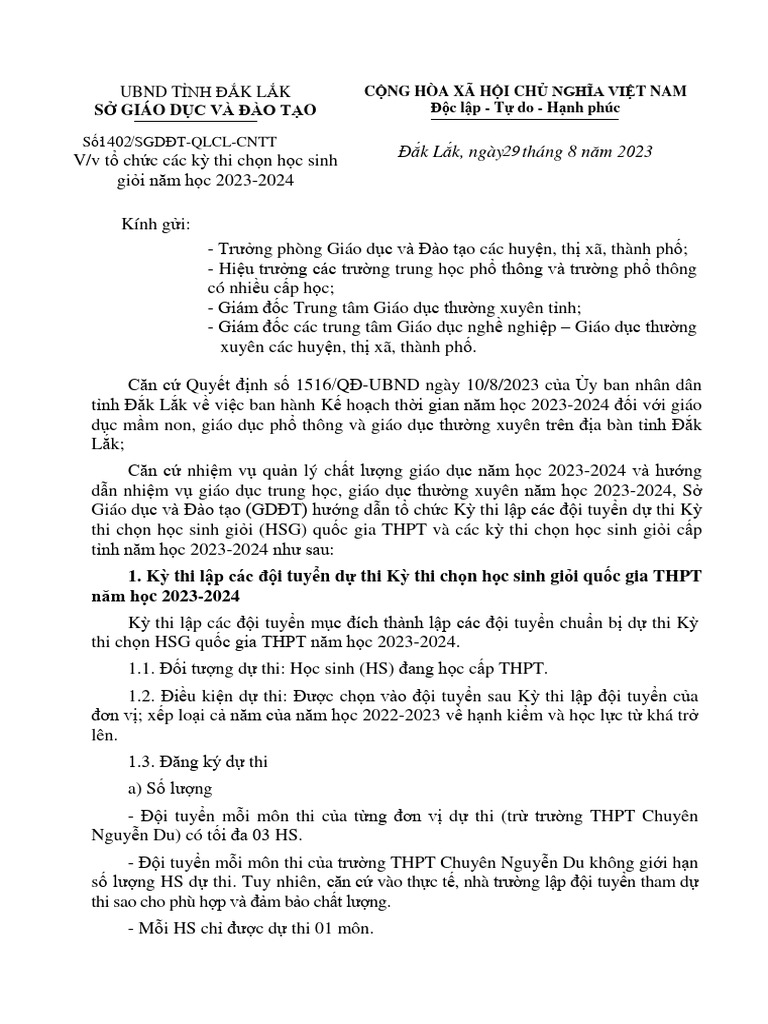 KH Thi HSG 2023 2024 29082023095951 | PDF