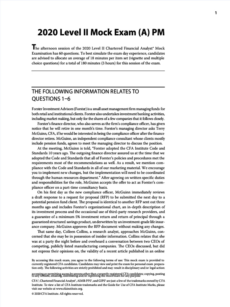 CFA 2020 L2 Mock Exam a Afternoon Session With Solutions.pdf | PDF