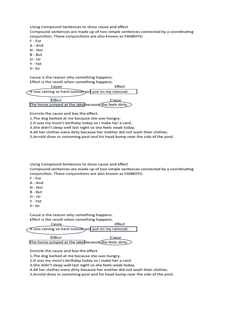 Using Compound Sentences To Show Cause and Effect | PDF | Foreign ...