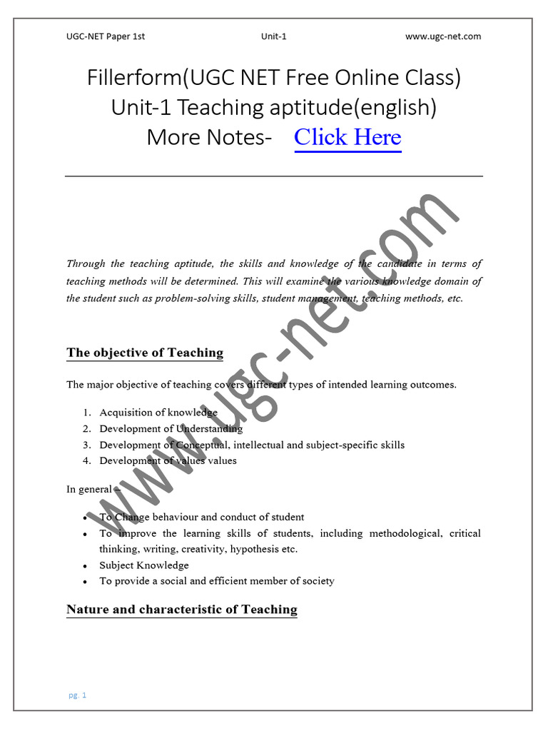 UGC NET Unit-1 Teaching Aptitude | PDF | Memory | Learning