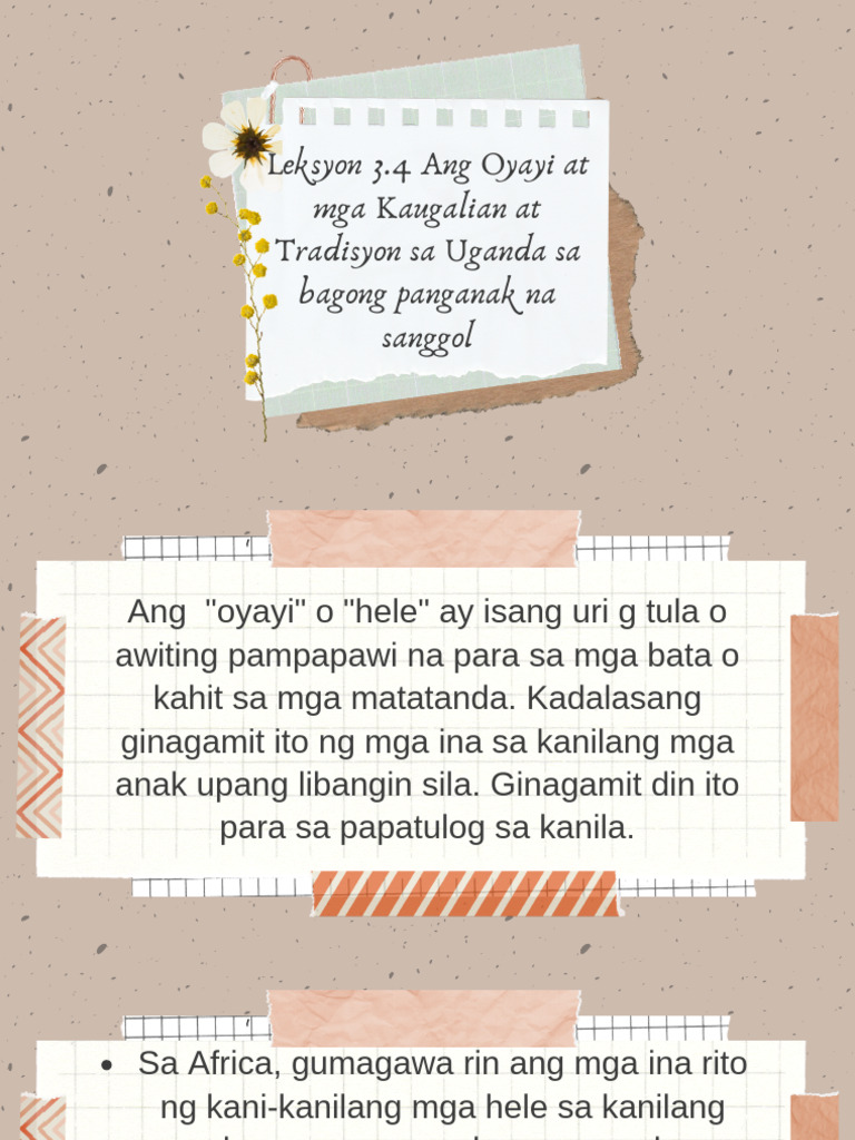 Leksyon 3.4 Ang Oyayi at Mga Kaugalian at Tradisyon Sa Uganda Sa Bagong ...