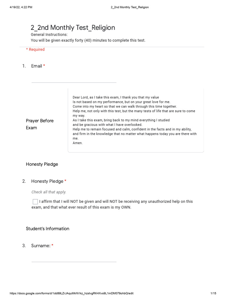 Monthly Religion Test Instructions | PDF | Ten Commandments | Jesus