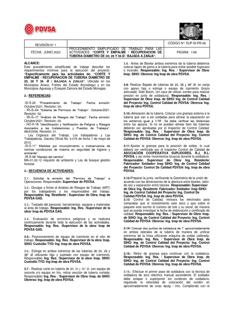 06.-PTS Corte y Empalme Bajado en Bajado en Zanja de 20 | PDF | Soldadura | Construcción