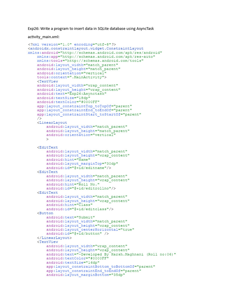 Exp 26 | PDF | Android (Operating System) | Databases
