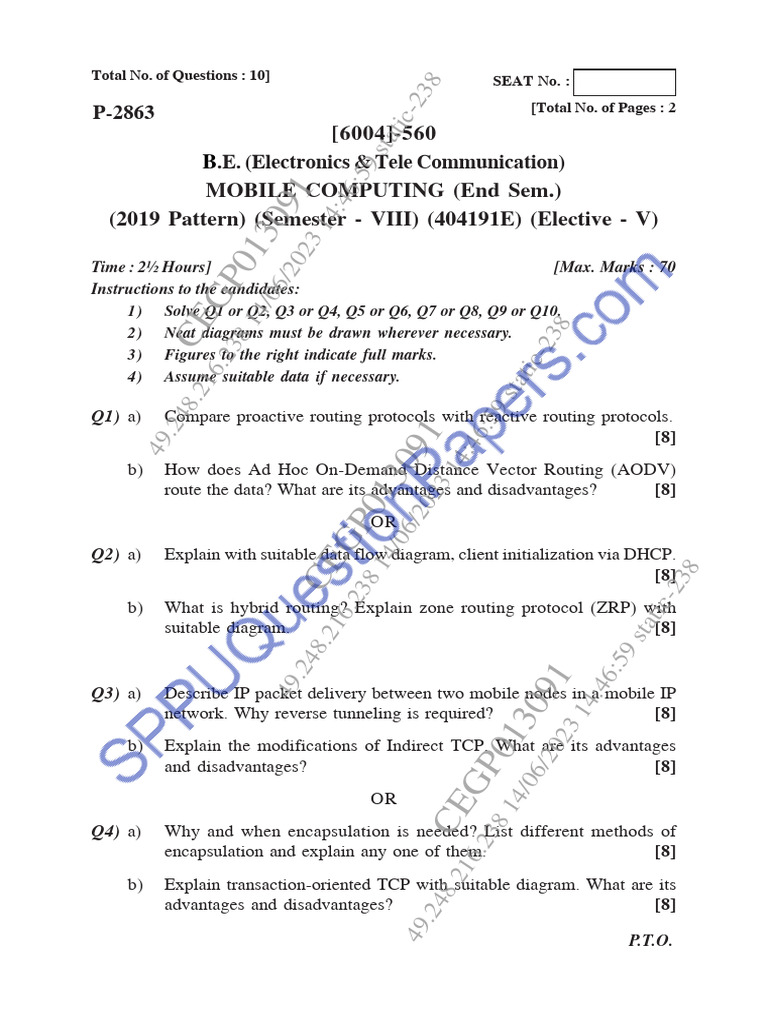 Be - Electronics and Telecommunication Engineering - Semester 8 - 2023 - May - Mobile Computing ...