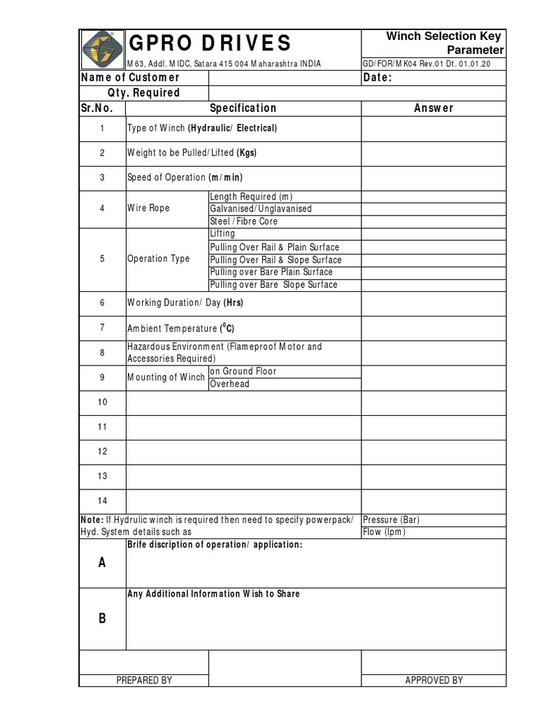 Winch Selection Key Parameters | PDF