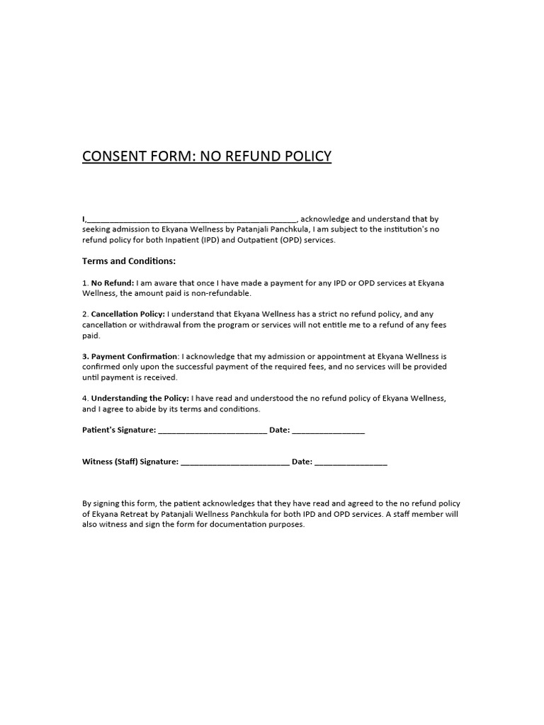 Ekyana Wellness No Refund Policy Form | PDF | Finance & Money Management