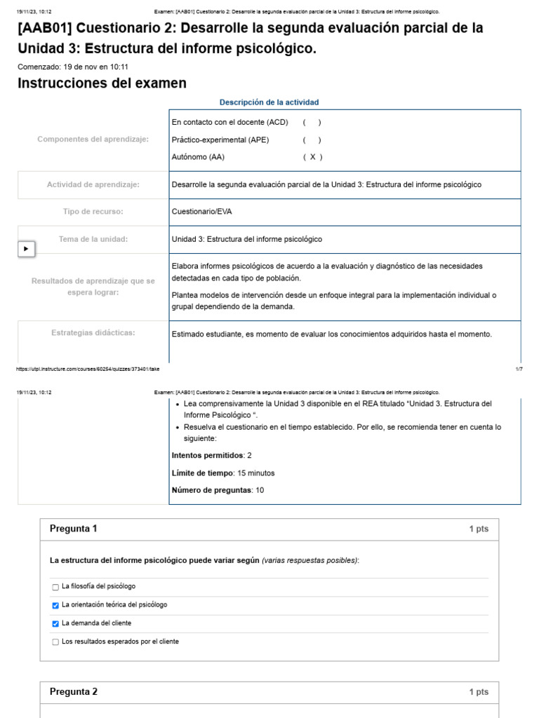 Examen - (AAB01) Cuestionario 2 - Desarrolle La Segunda Evaluación Parcial de La Unidad 3 ...