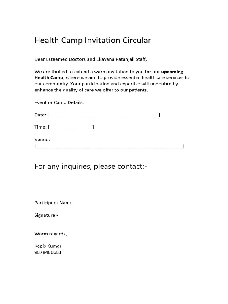 Health Camp Invitation Circular | PDF