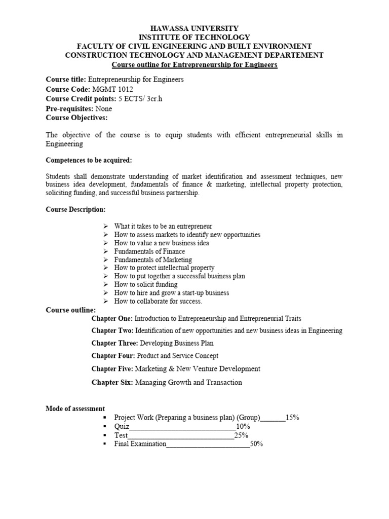 Entrepreneurship for Engineering Students | PDF | Entrepreneurship ...