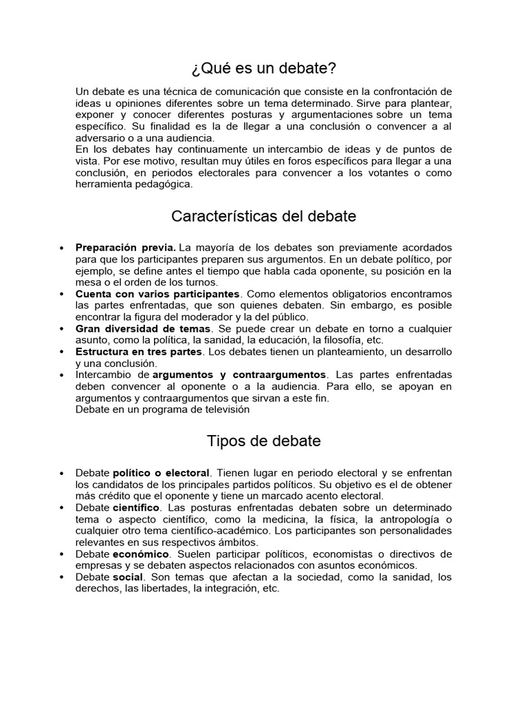 Introducción al Debate y Tipos | PDF