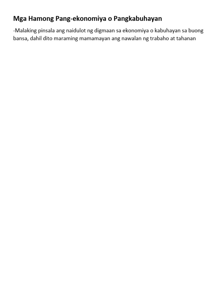 Mga Hamong Pang-Ekonomiya | PDF
