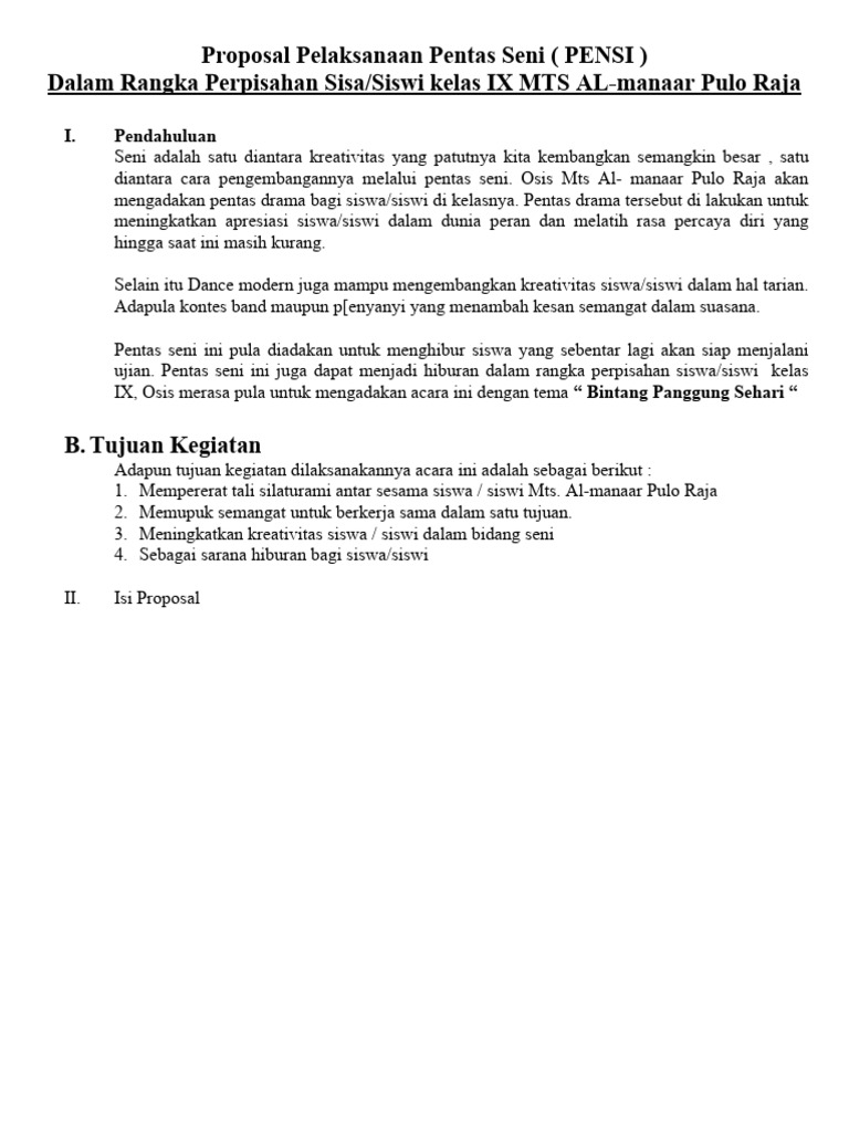 Proposal Pelaksanaan Pentas Seni Almanaar | PDF