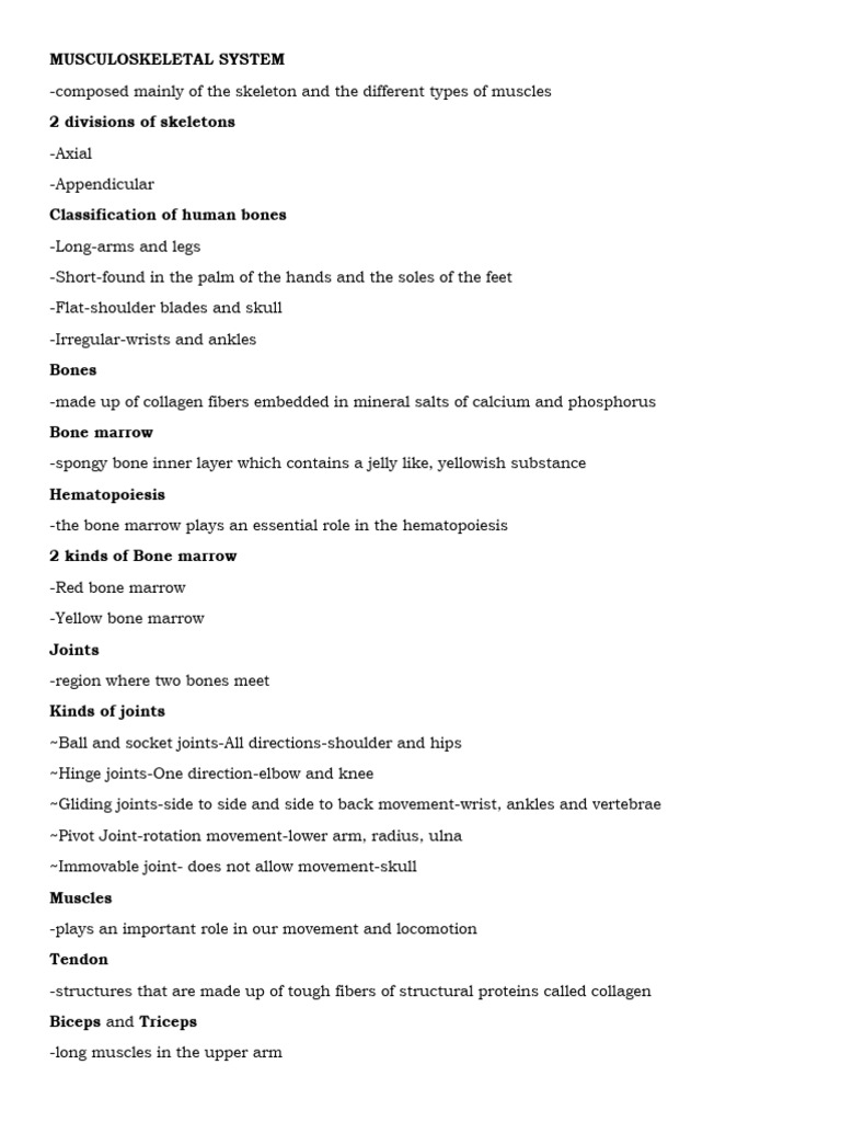 MUSCULOSKELETAL SYSTEM | PDF | Bone | Integumentary System