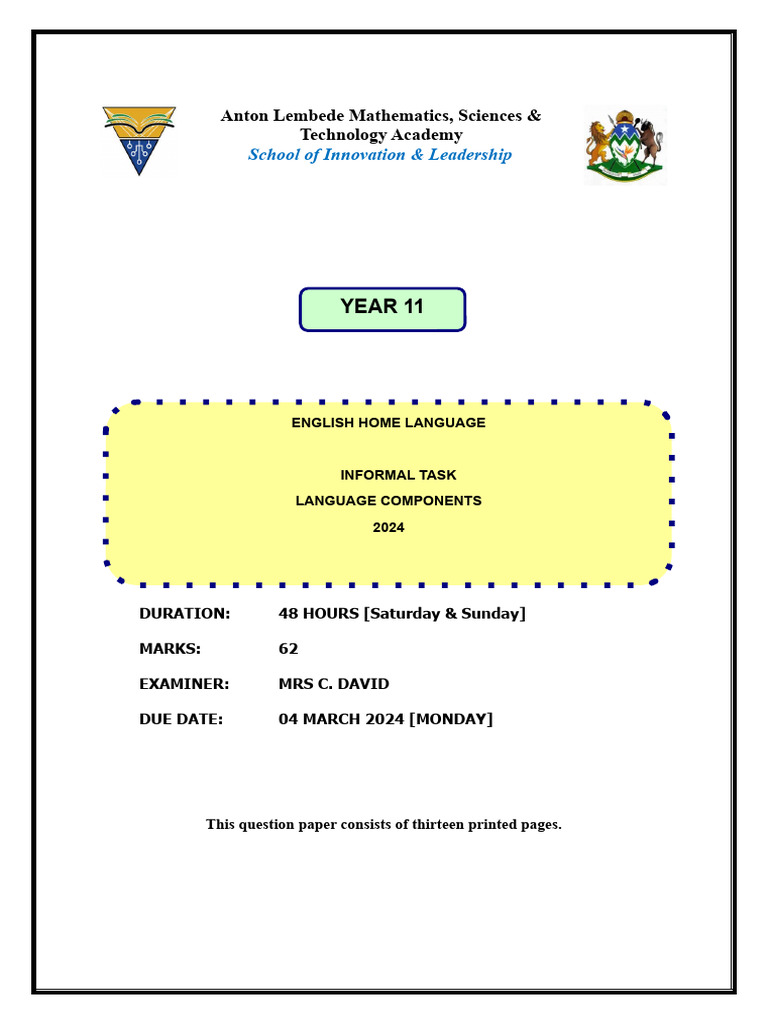 Grade 11 - MARCH CONTROL MOCK TEST 2024 - PRACTICE IS THE ONLY WAY! | PDF