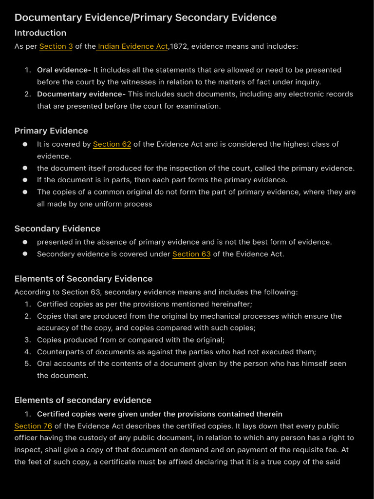 Documentary Evidence Primary Secondary Evidence | PDF | Evidence ...