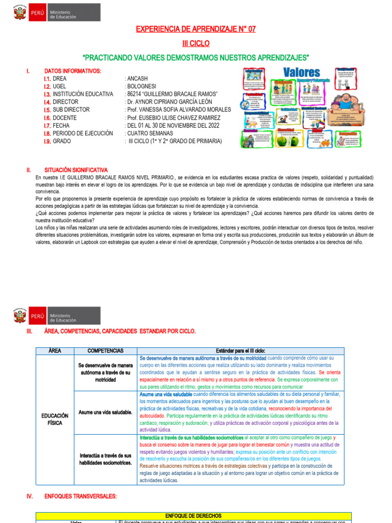 2022 Experiencia de Aprendizaje N°1 Iii Ciclo | PDF | Evaluación | Aprendizaje