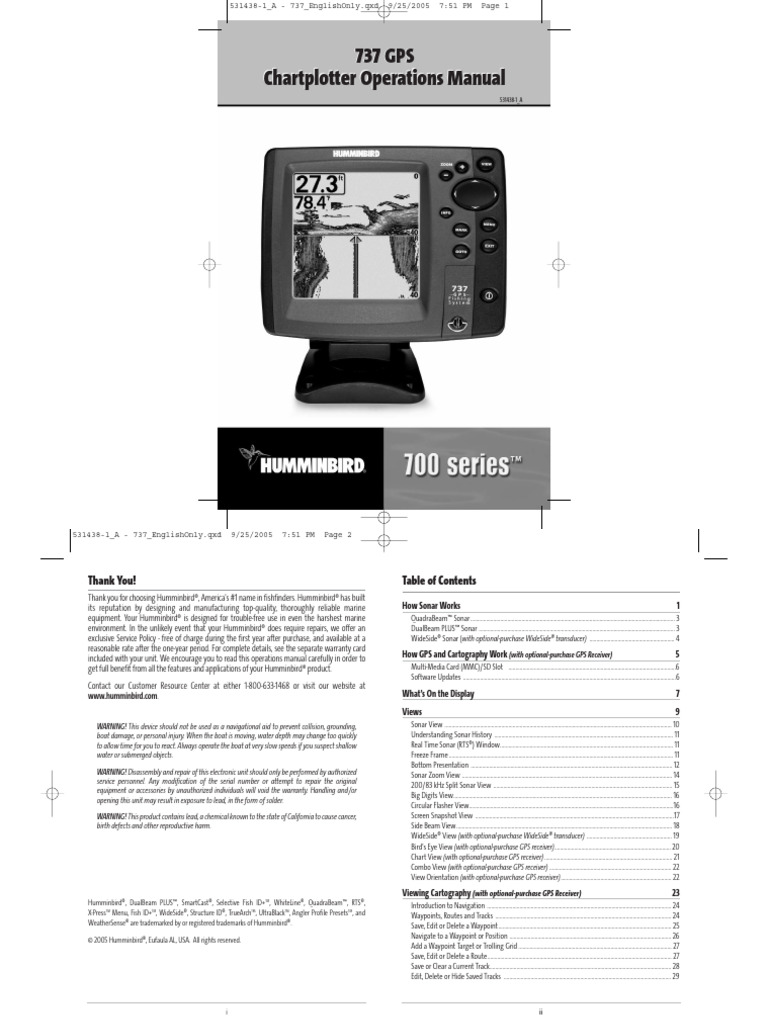 737 GPS Chartplotter Operations Manual | Download Free PDF | Sonar