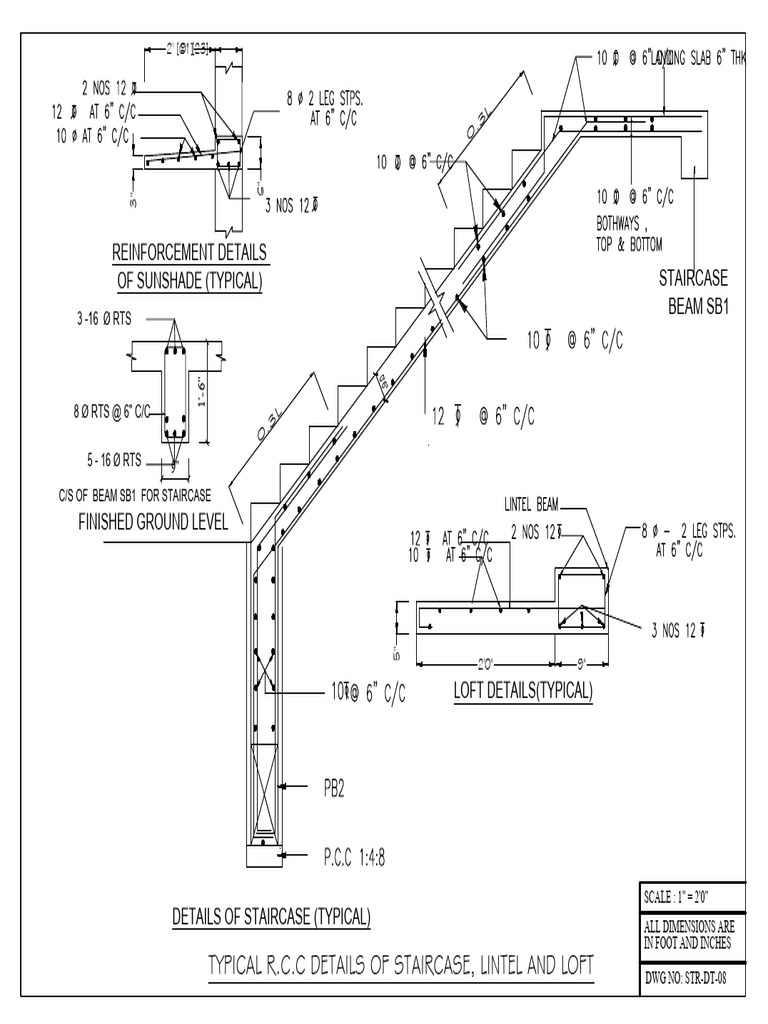 R.C.C Details of Stairs, Lintel and Lofts, Sunshade | PDF