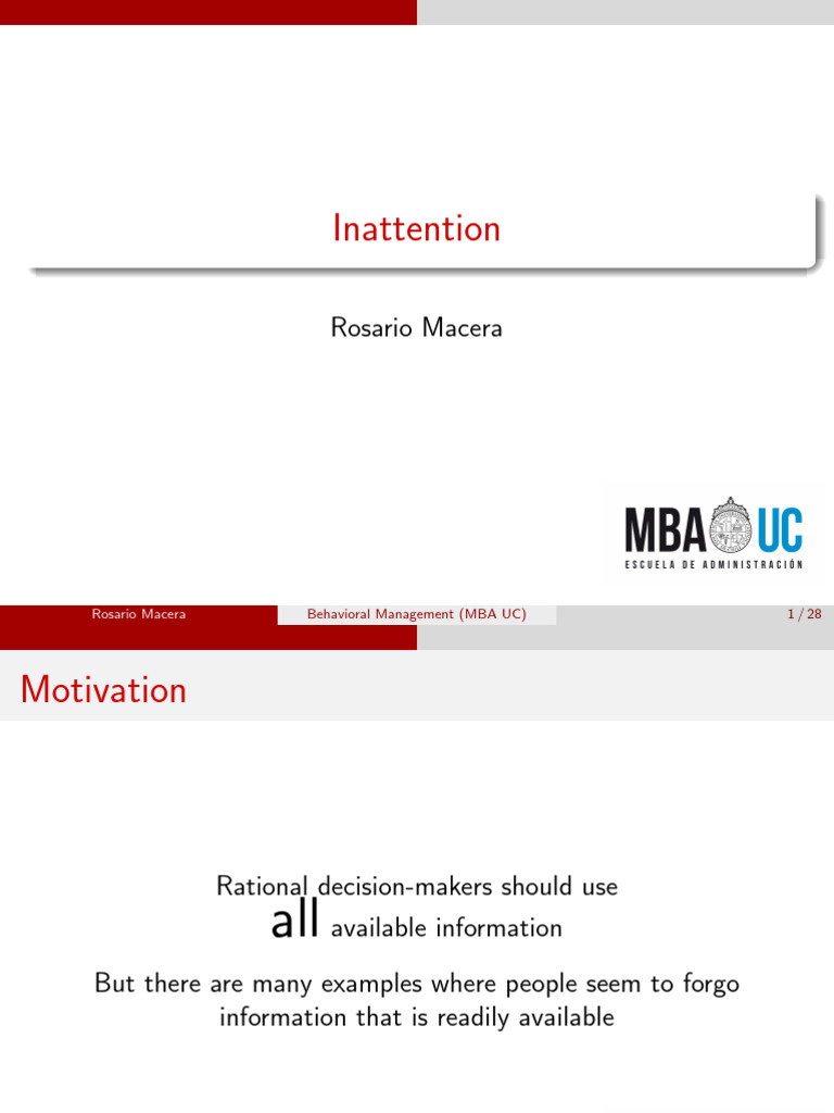 Inattention Handout | PDF | Attention | Motivation