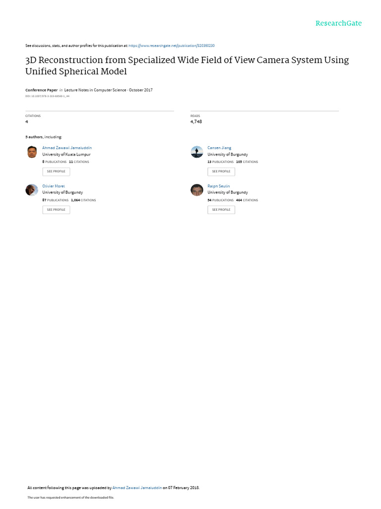 3D Reconstruction Using Unified Spherical Model | PDF | Matrix ...