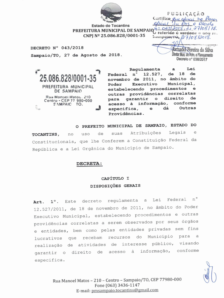 Decreto No 043 Regulamentacao Da Lei de Acesso A Informacao PDF | PDF