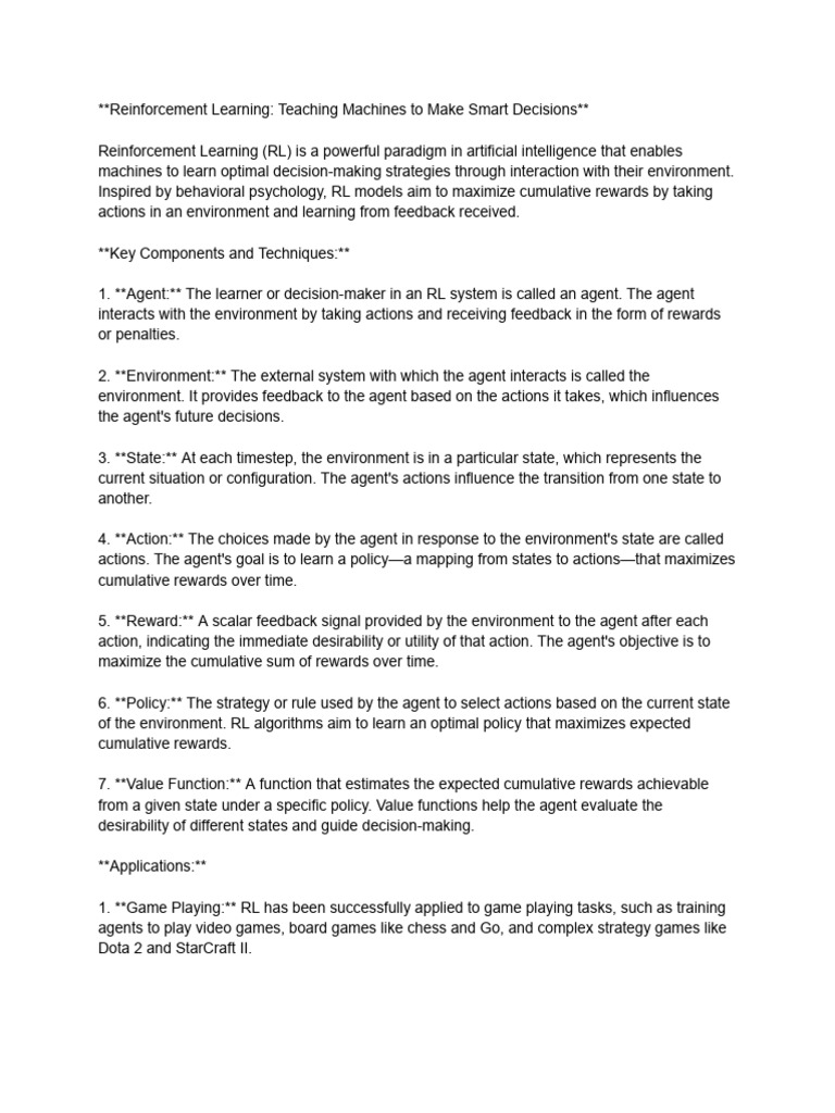 Reinforcement Learning - Teaching Machines To Make Smart Decisions | PDF | Cognition | Learning