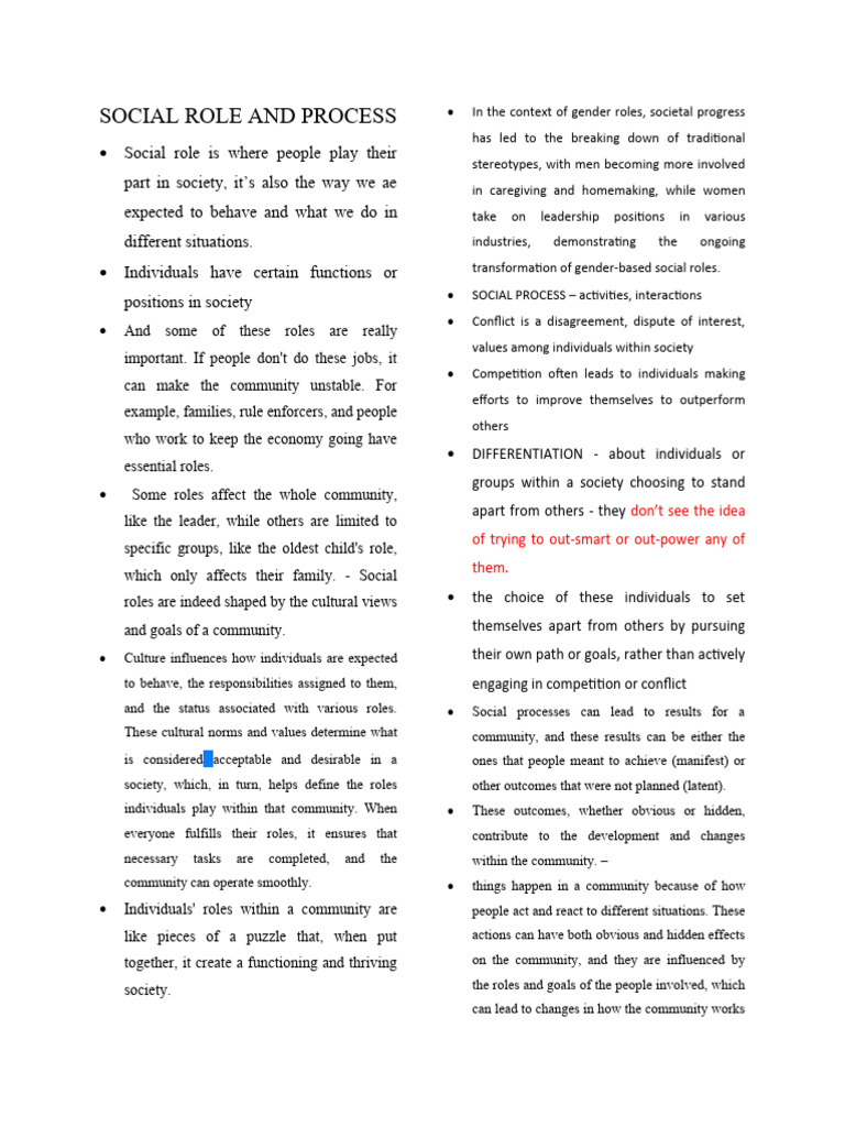 SOCIAL ROLE AND PROCESS | PDF | Community | Gender Role