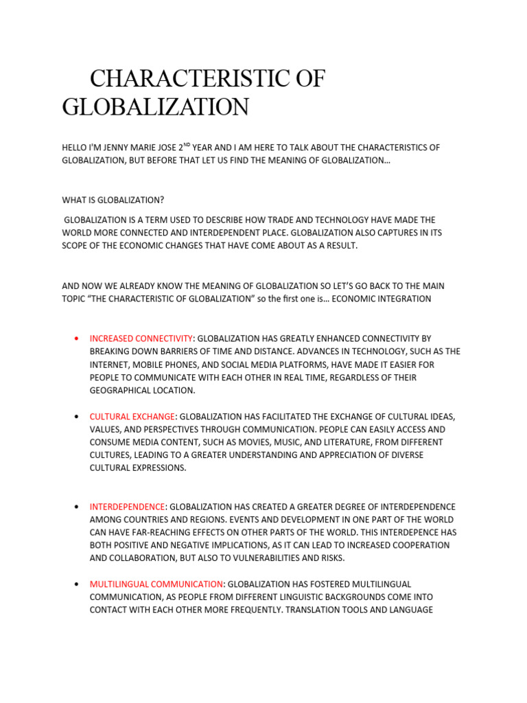 Characteristics of Globalization | PDF | Globalization | Communication