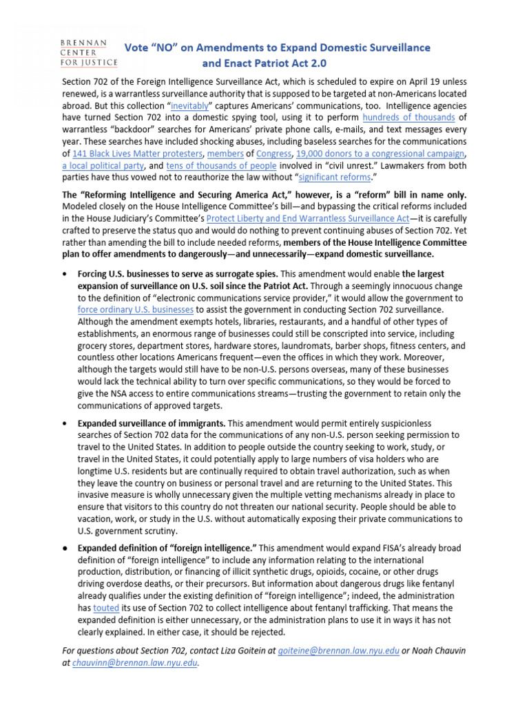 BCJ One-Pager On HPSCI Amendments 4-10-24 | Download Free PDF | Foreign ...