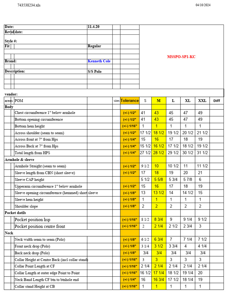 MSSPO Kenneth Cole S/S Polo Specs | PDF | Fashion | Clothing