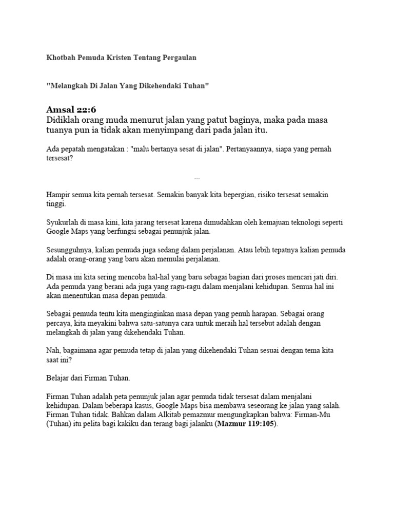 Khotbah Pemuda: Pilihan Pergaulan Bijak | PDF