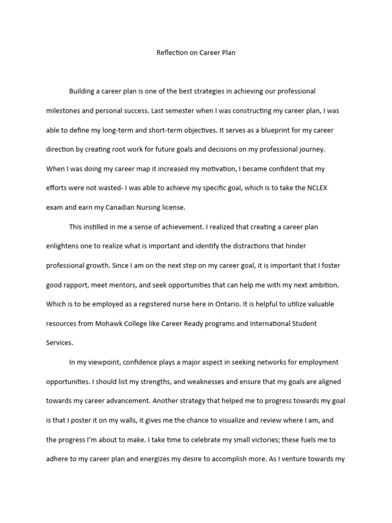 Career Plan Reflection for Nursing Success | PDF