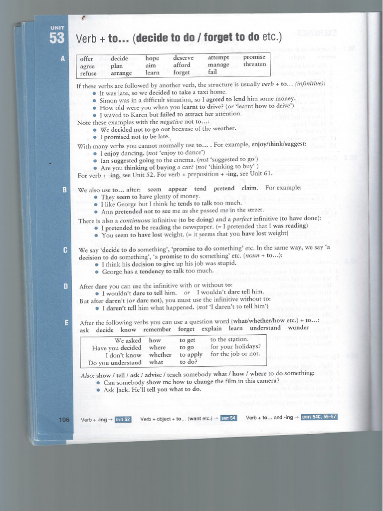 Unit 53 Verb To Decide To Do Forget To Do Etc | PDF