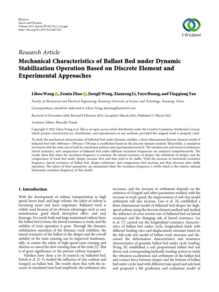 Mechanical Characteristics of Ballast Bed Under Dynamic Stabilization Operation Based On ...