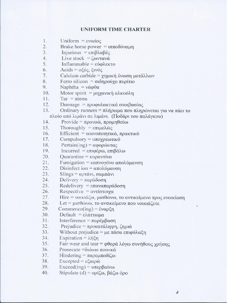 Time-Charter Party Vocabulary | PDF