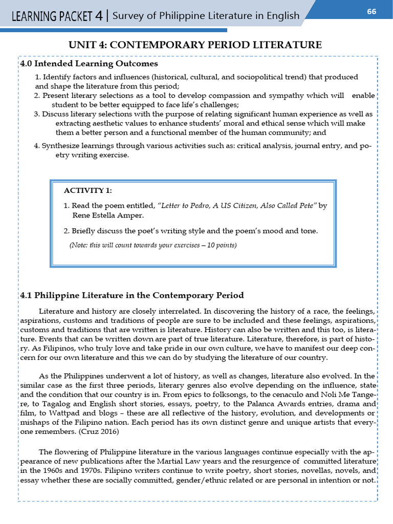 Contemporary Philippine Literature Overview | PDF | Soul | Identity ...