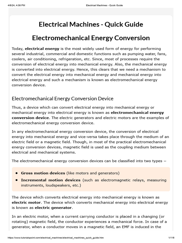 Electrical Machines - Quick Guide | PDF | Electromagnetic Induction ... Electrical Machines - Quick Guide | PDF | Electromagnetic Induction ...