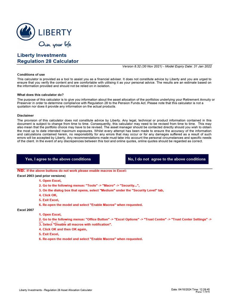 Regulation 28 Asset Allocation Tool | PDF | Asset Allocation | Risk