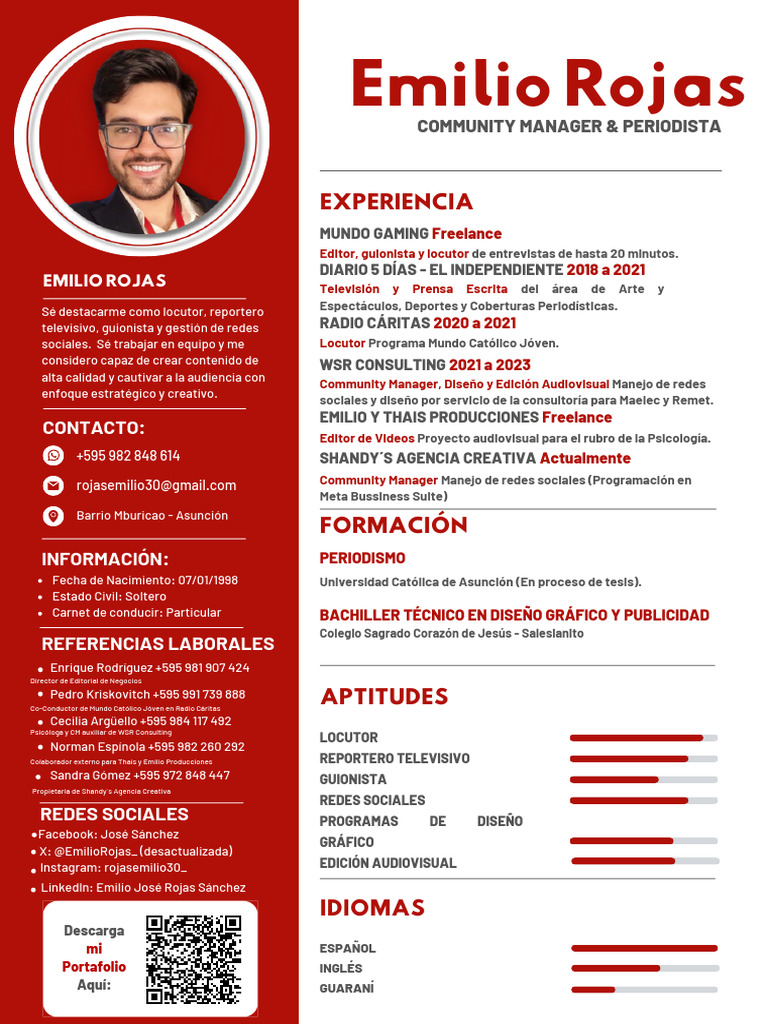 Currículum Actualizado - Emilio José Rojas Sánchez | PDF | Comunicación humana | Medios de ...