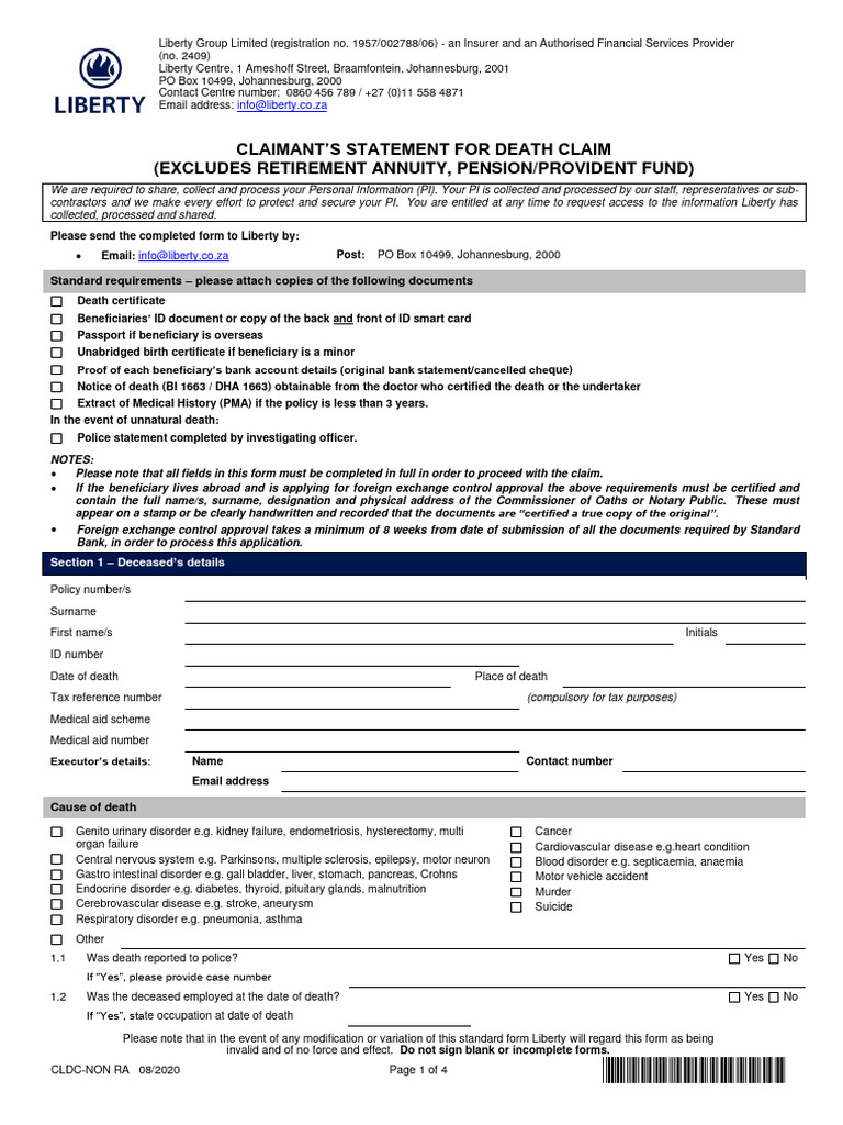 Claimant's Statement For Death Claim - Non RA | PDF | Taxes | Cheque