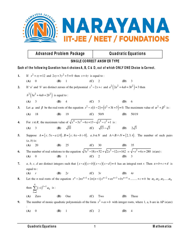 Quadratic Equations-1 | PDF | Equations | Numbers